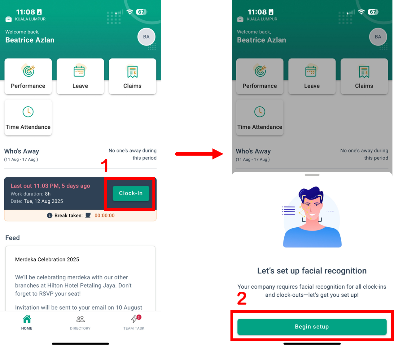 BrioHR Mobile App Clock-In: Facial Recognition Setup Instructions