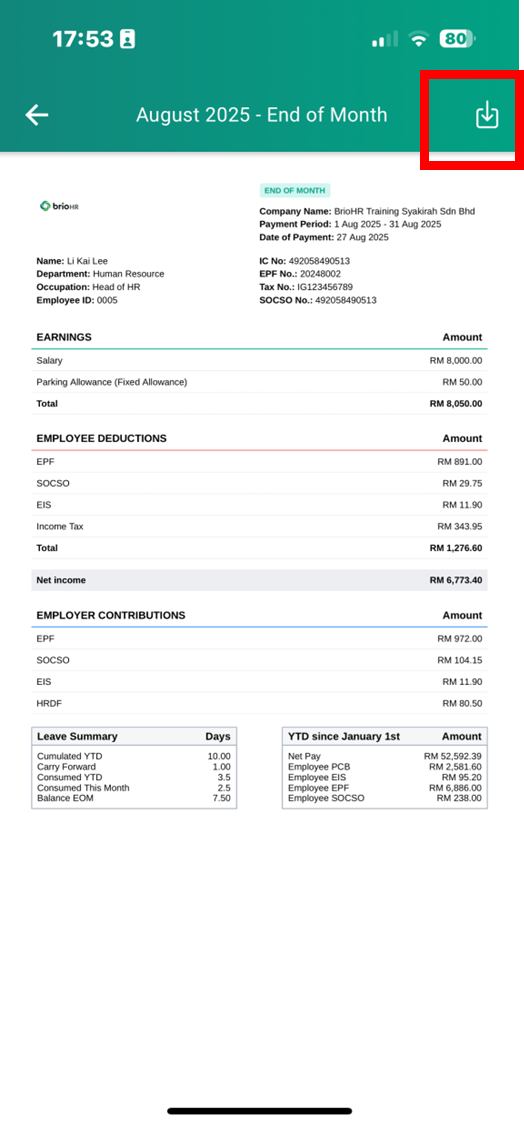 How to View and Download Payslips from BrioHR Mobile App