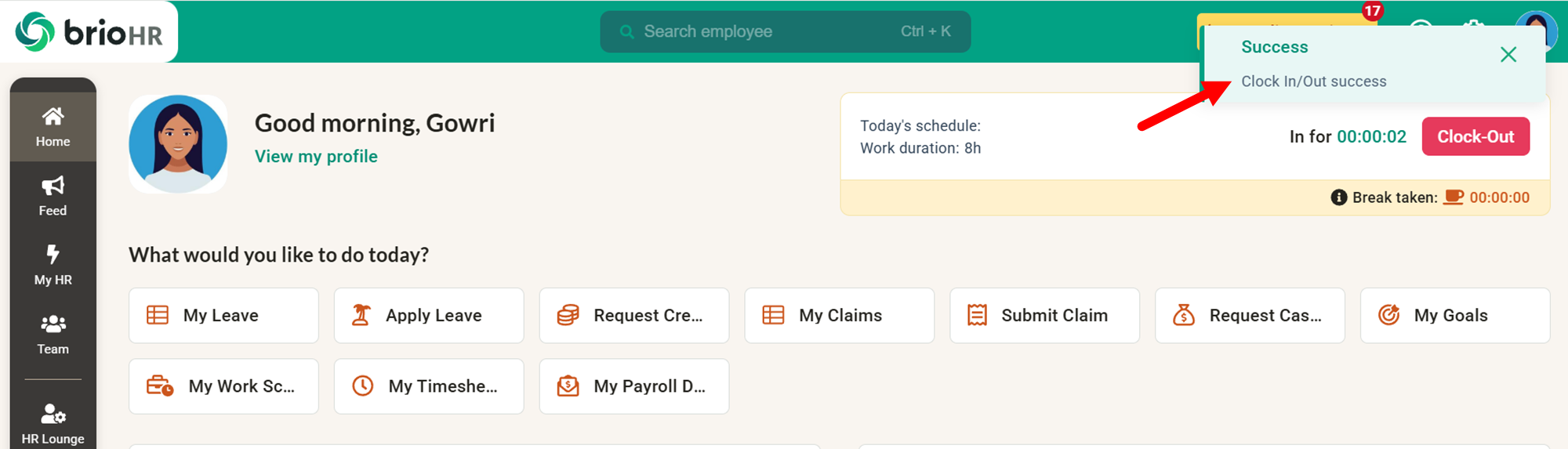 How to Clock In and Clock Out Using BrioHR (Browser Guide)