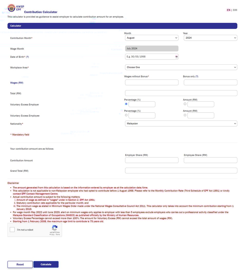 How to calculate EPF contribution using KWSP Calculator