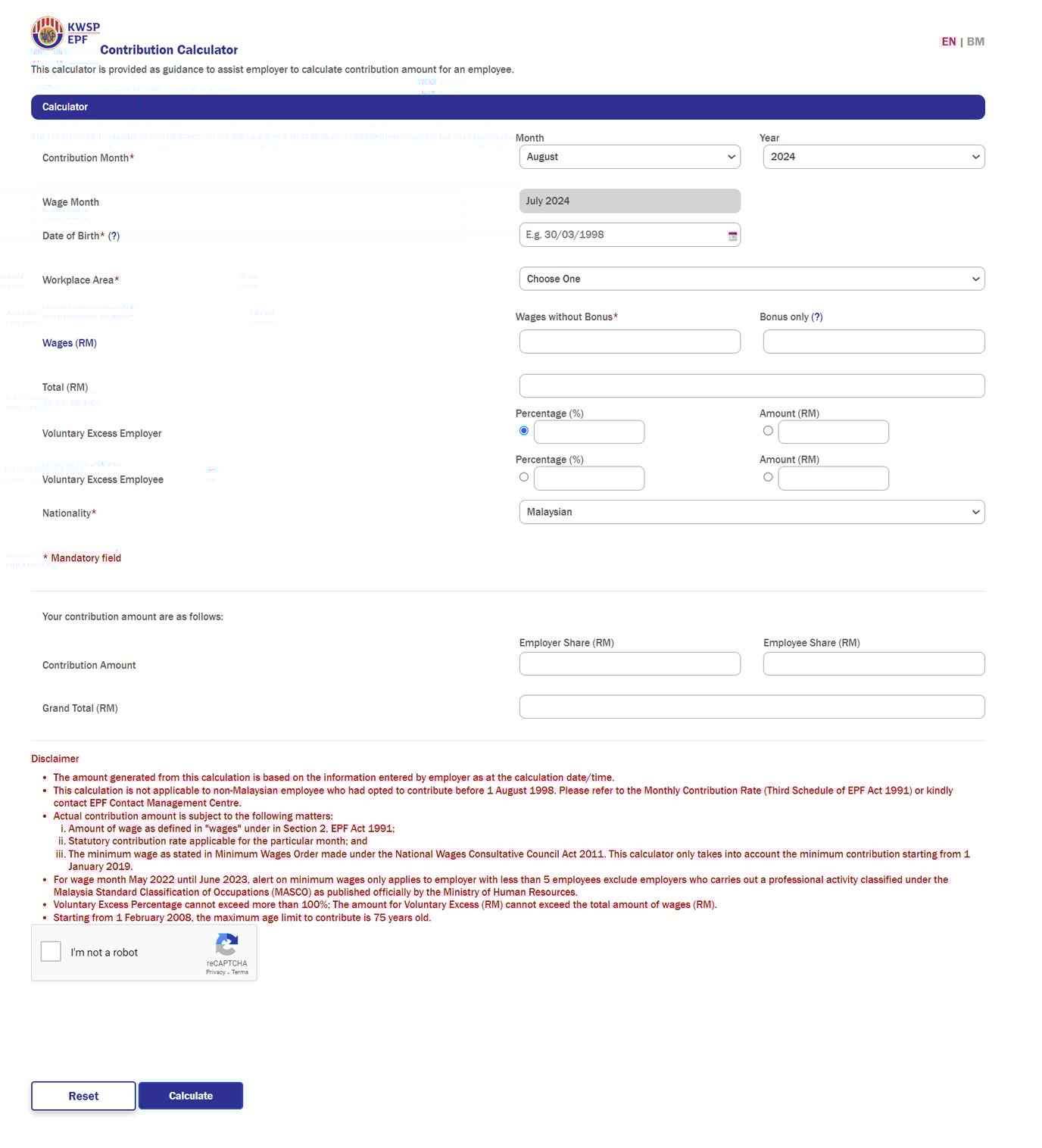 How to calculate EPF contribution using KWSP Calculator
