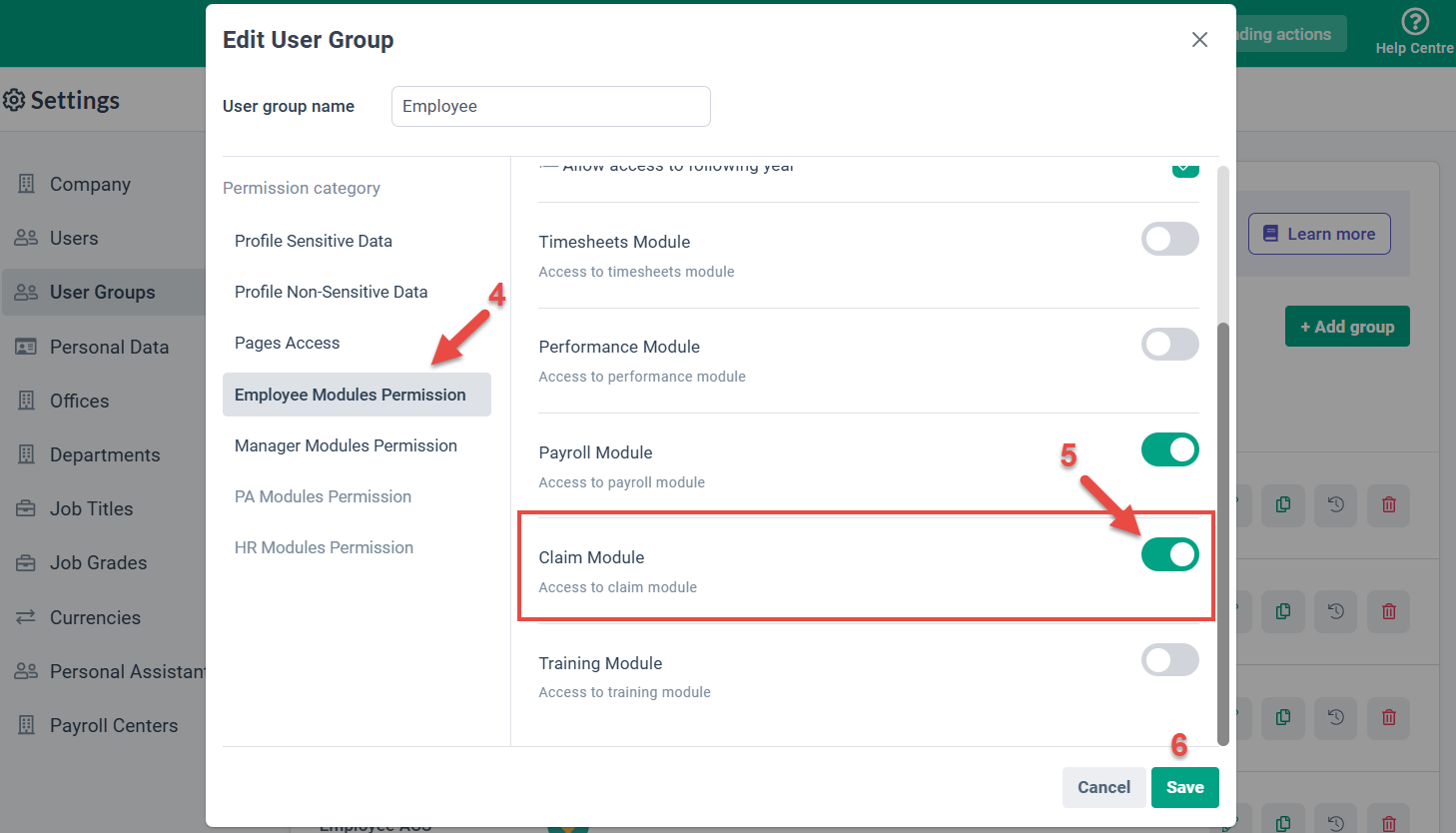 How to enable user group access for Employee (Claim Module)