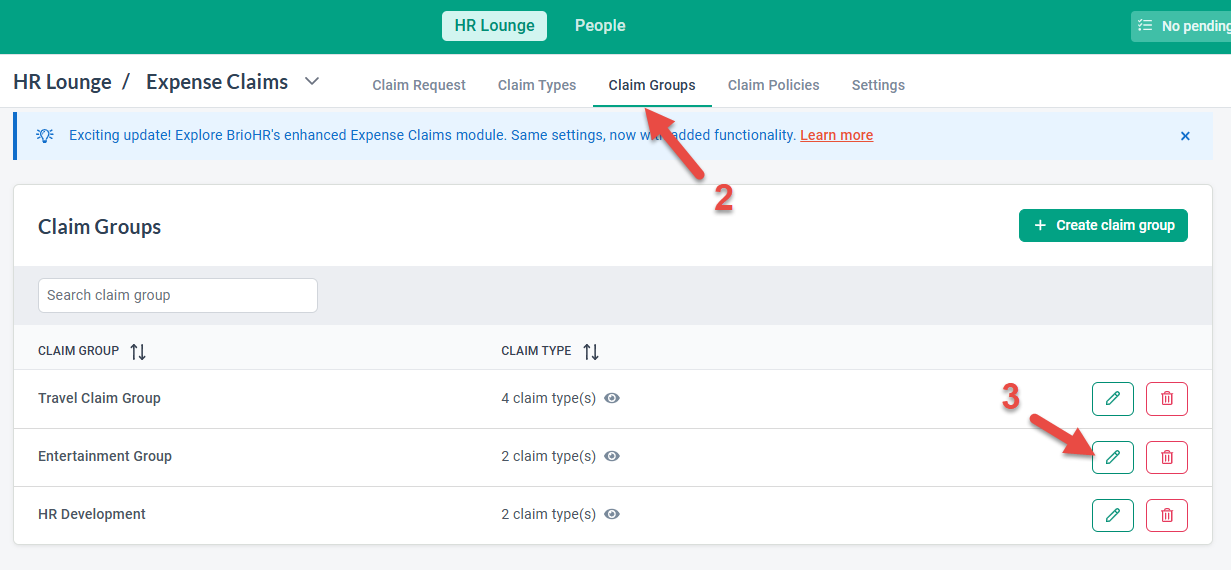 Claim Module - How to edit and delete claim group (by HR/Admin)