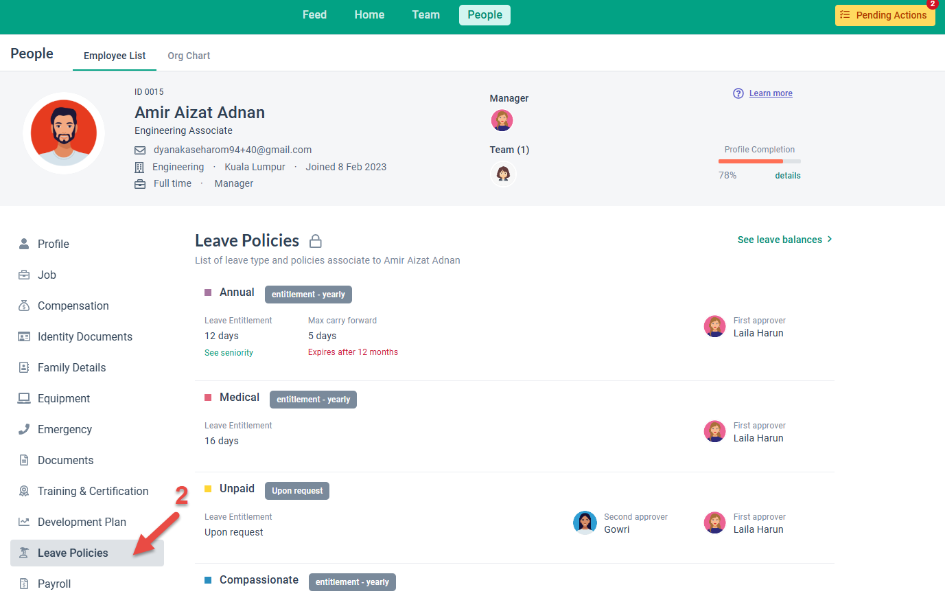 How to view the leave type/policies that assign to the specific employee