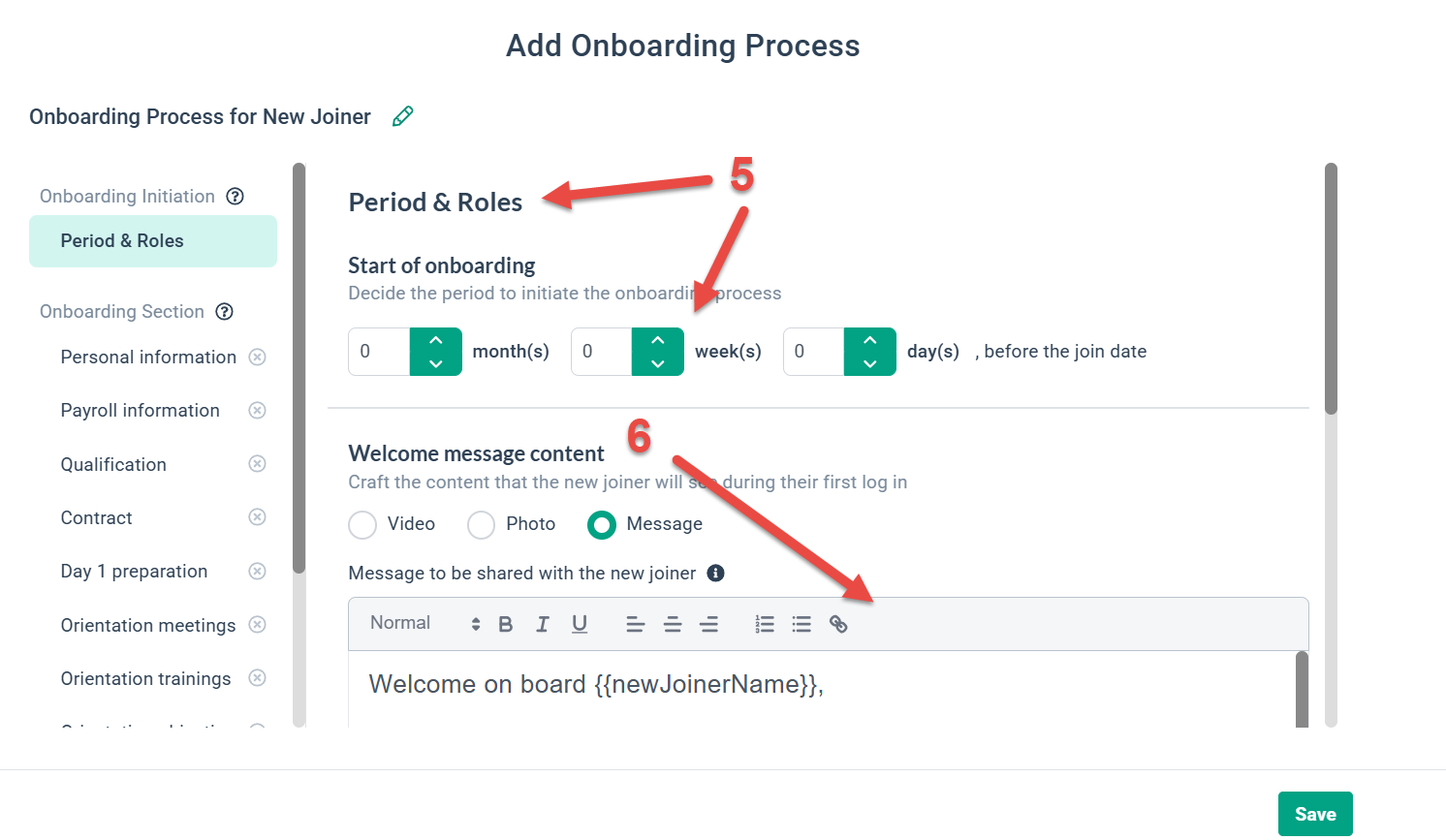 How to create a new onboarding process and setup period & roles ...