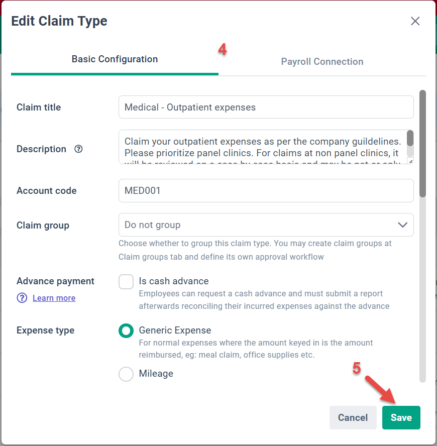 Edit, Delete, or Disable Claim Types in BrioHR Expense Claims Module
