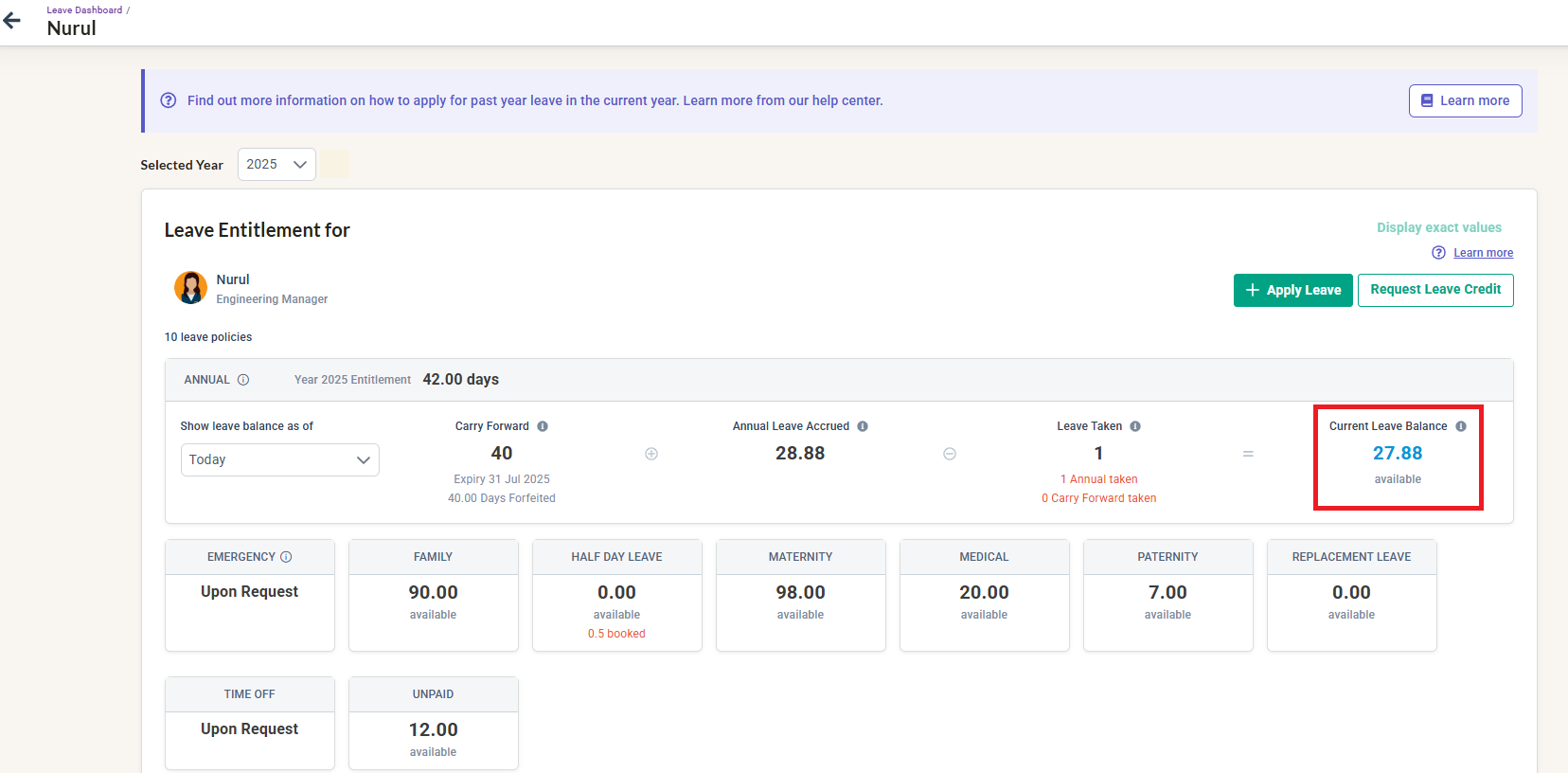 How to View Your Team Member's Leave Balance