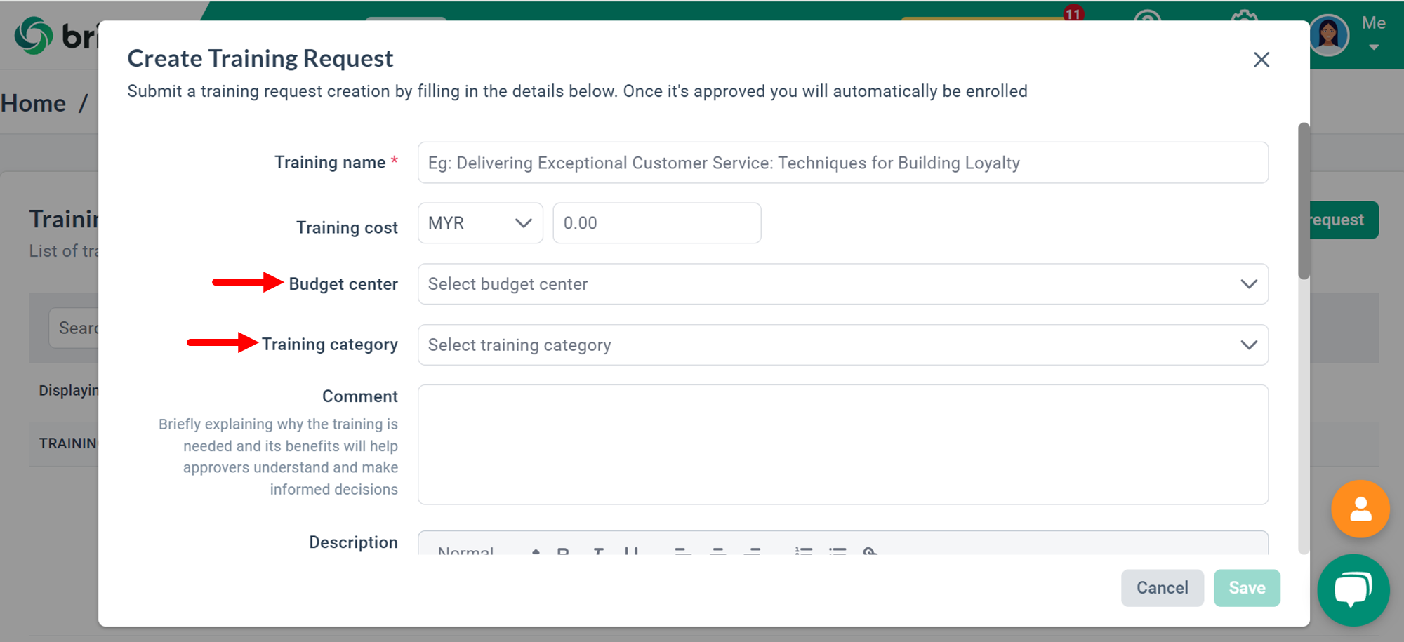 How to Setup Training Creation Request Settings